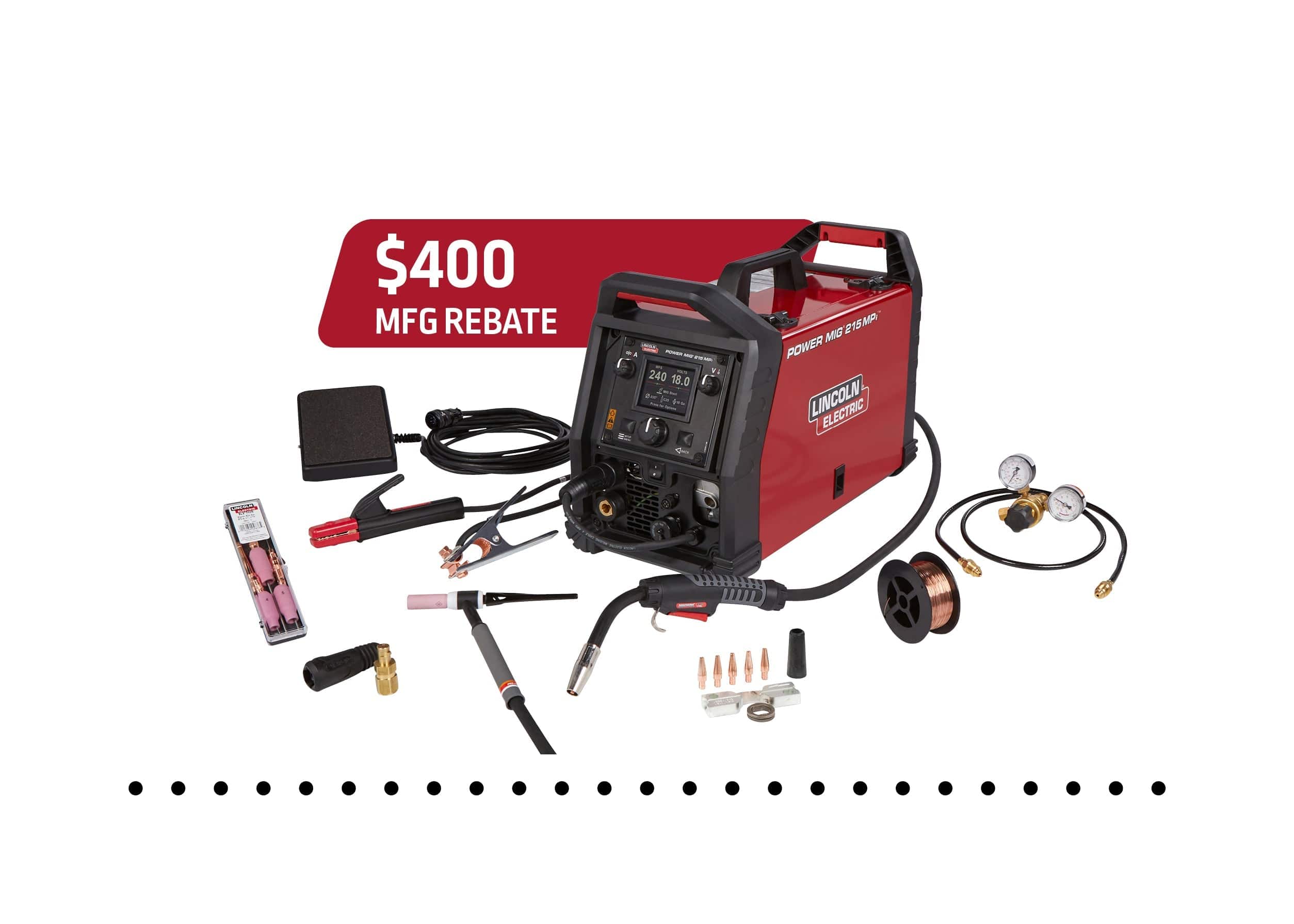 Lincoln POWER MIG 215 MPi Multi Process Welder TIG One Pak