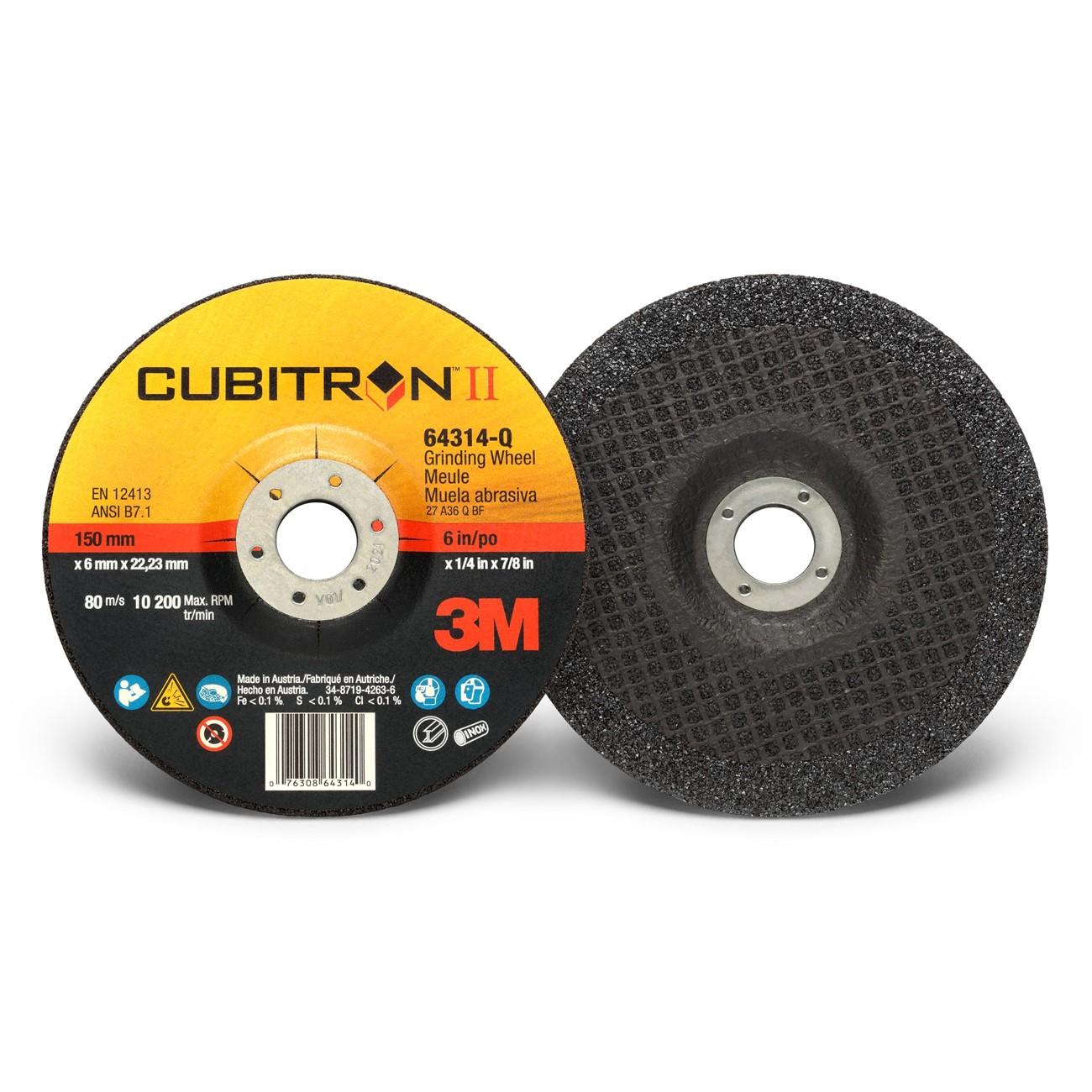7100094061 3M™ Cubitron™ II Wheel, Depressed Center, Right Angle, 6 In